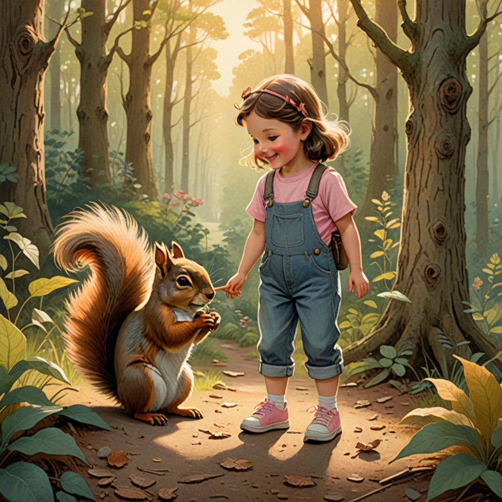 Squirrel and Friend - Whimsical Childhood Friends in a Sunli...