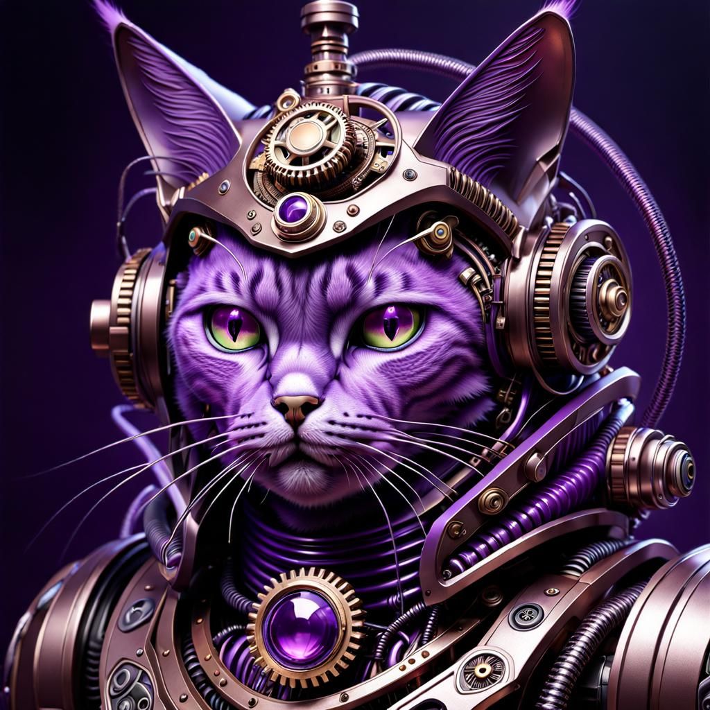 Purple Cyborg Cat - AI Generated Artwork - NightCafe Creator