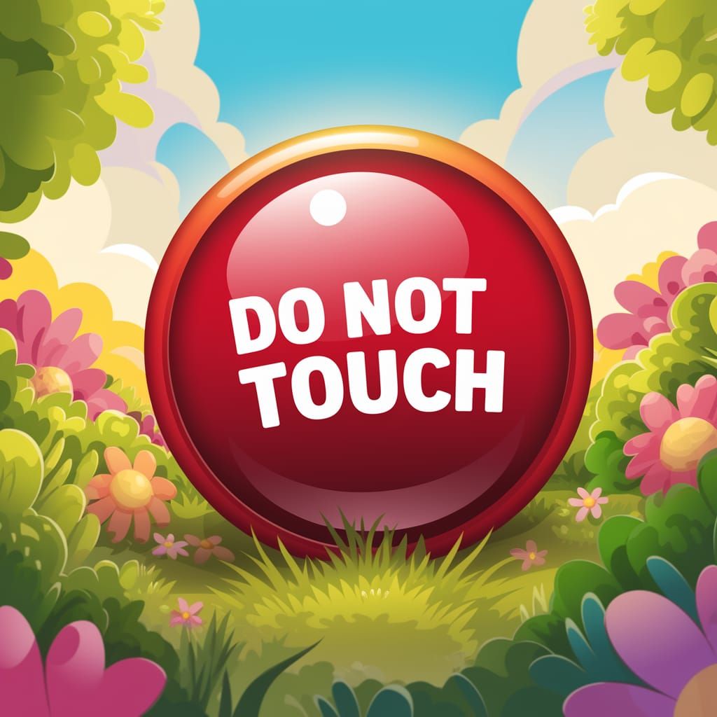 Simply DO NOT TOUCH! - Whimsical Cartoon Button in Lush Gree...