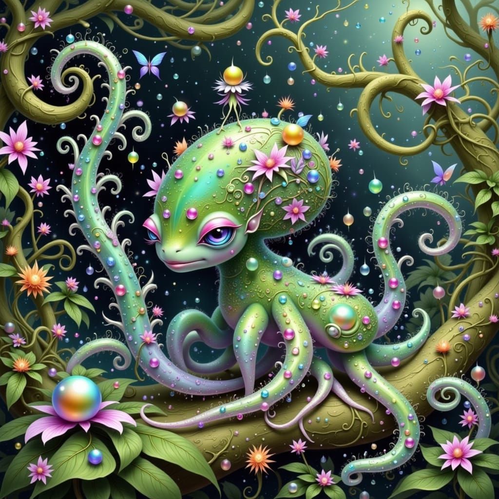 Regal Octo-Spider Fae in Whimsical Forest - AI Art