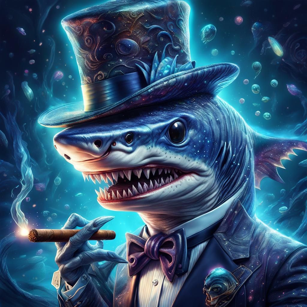 alien Shark in a top hat with a cigar - AI Generated Artwork ...