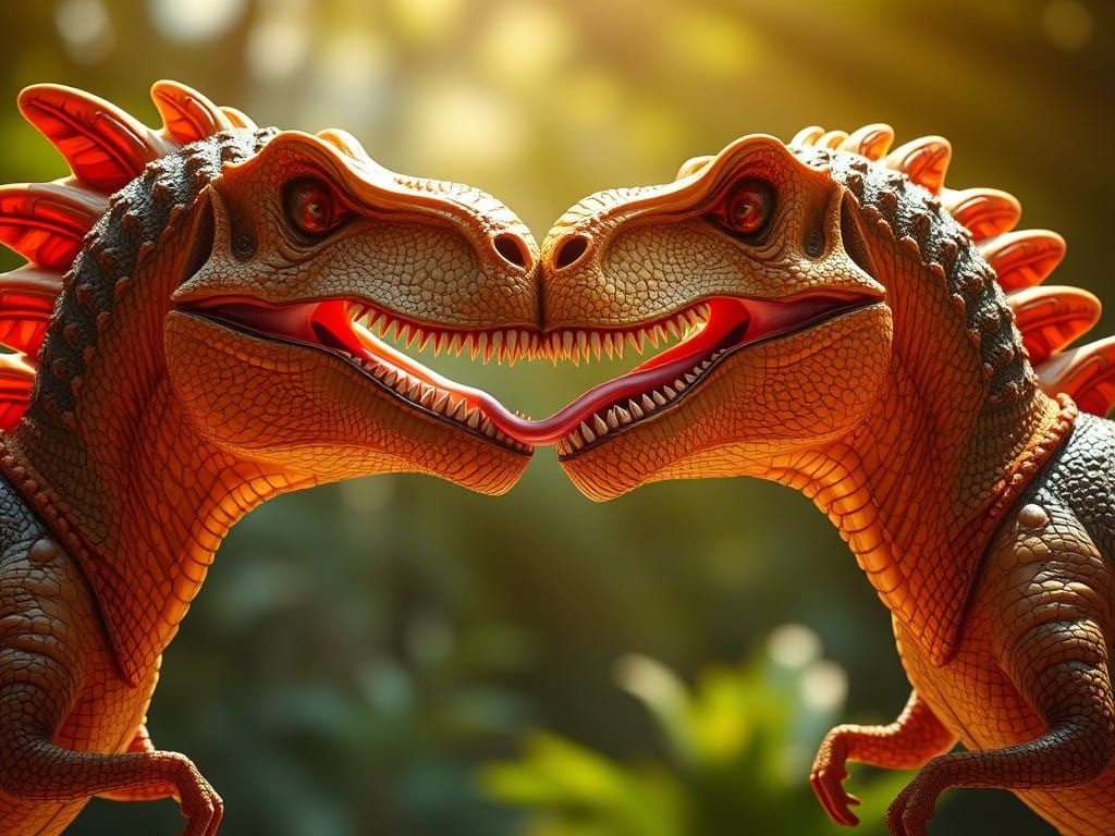 (French Dinosaurs French Kissing With Tongues Intertwining:1.5 ...