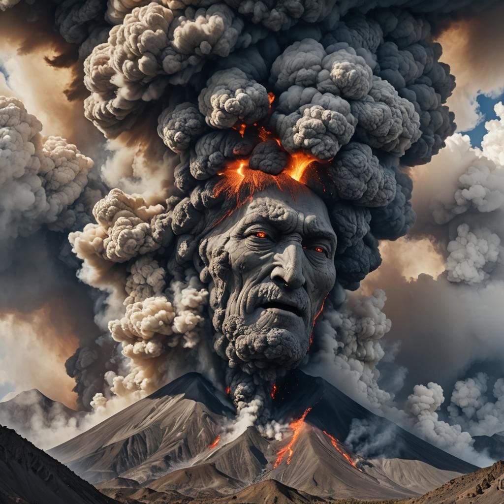A photorealistic image of a volcanic eruption in the Sierra mountains ...