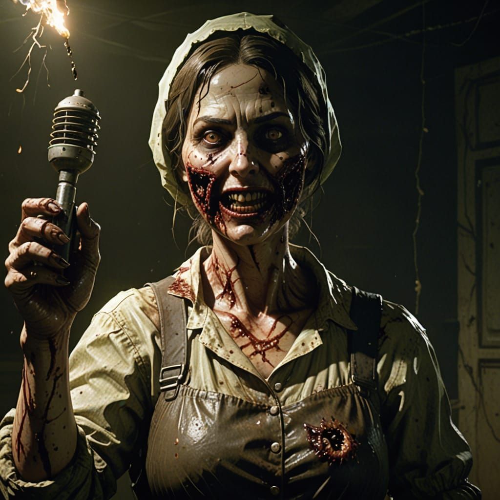 Distressed Rotund Woman in a Melted Skin Mask - AI Art