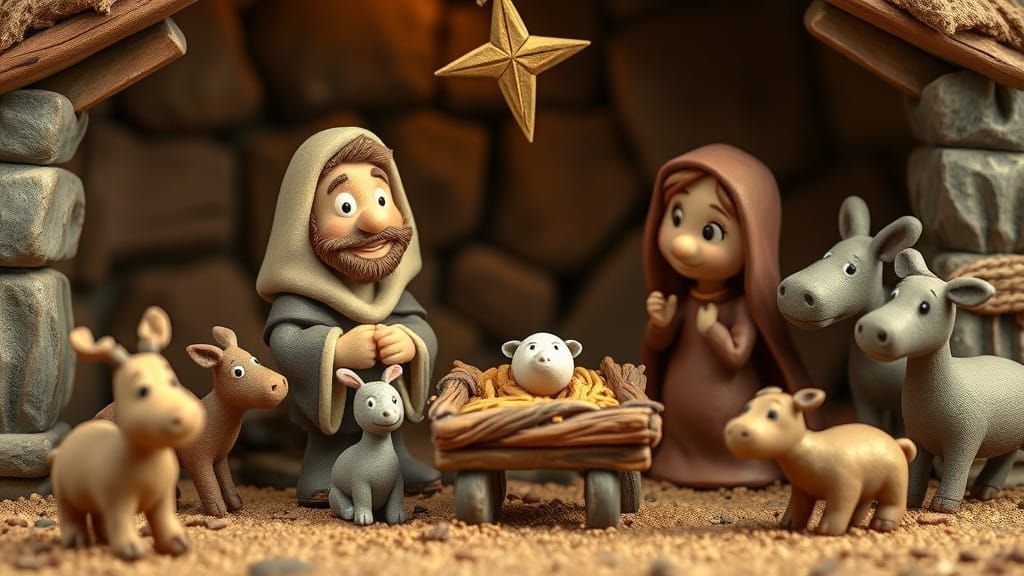 Whimsical Claymation Nativity Scene with Wallace a... - AI Art