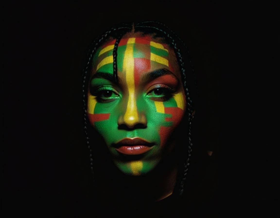 1970s Rastafarian Woman Under Vibrant Club Lightin... - AI Art