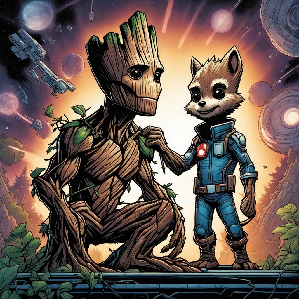Groot and Rocket in-front of Disney - AI Generated Artwork - NightCafe ...