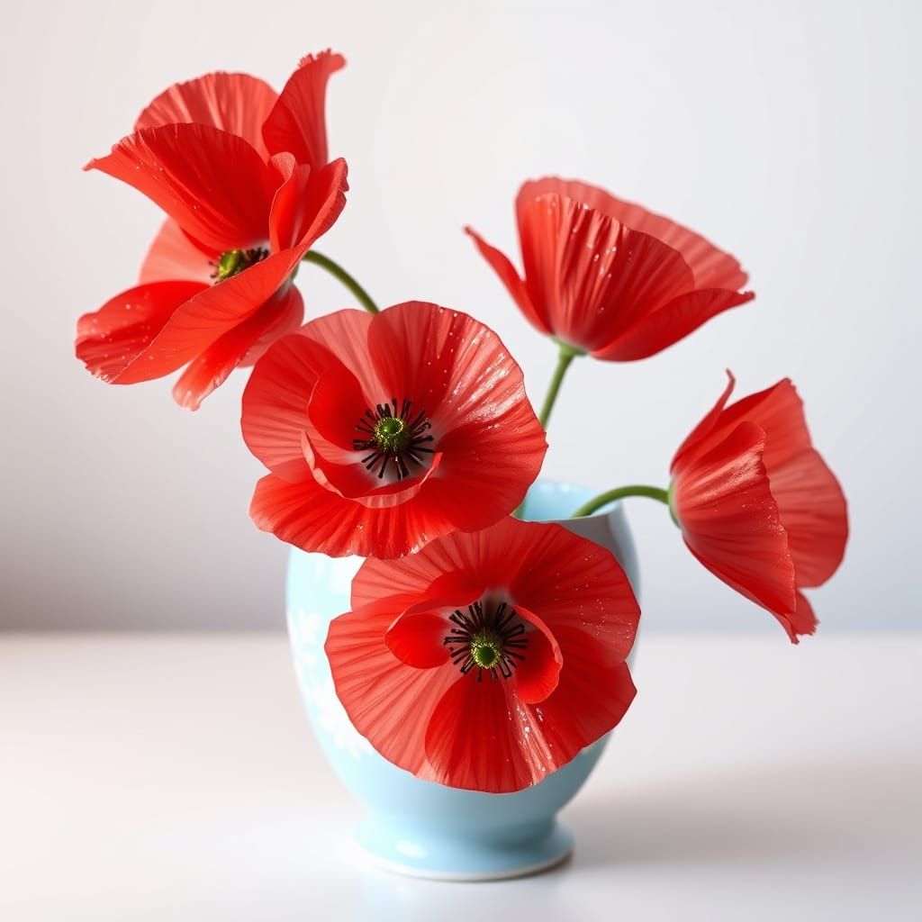 pale blue Wedgwood Jasperware vase, filled with three bright "sparkling ...