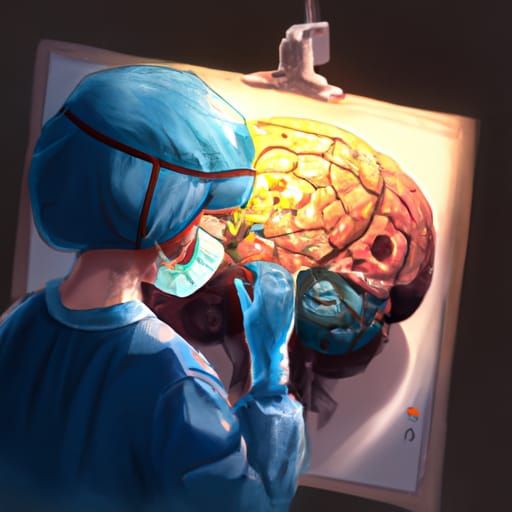 Neurosurgeon wearing blue surgical scrubs, cap and mask brain surgery ...