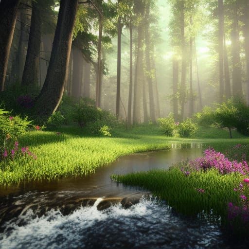 Landscape w/ stream - AI Generated Artwork - NightCafe Creator