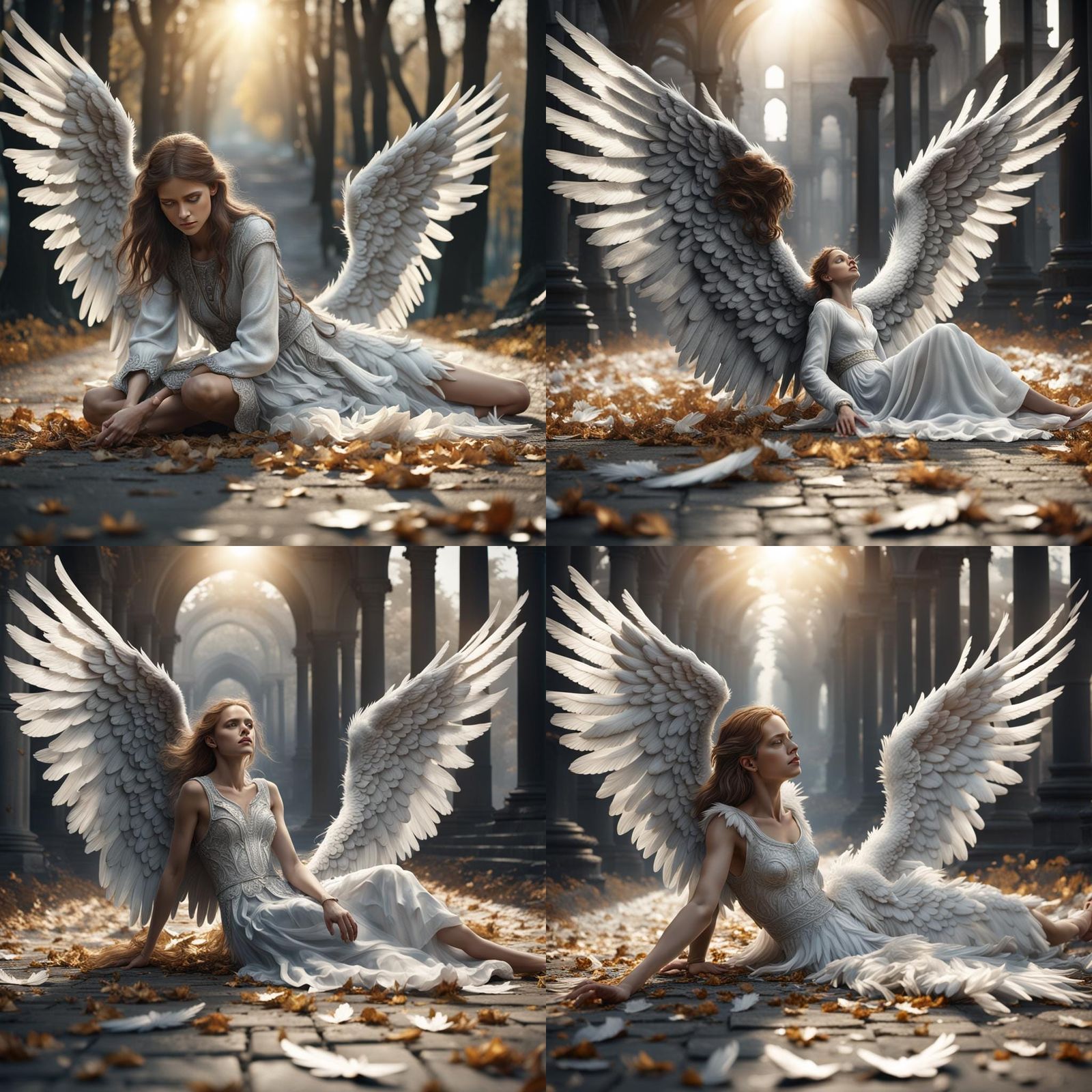 Photorealistic A picture of a magnificently, beautiful fallen angel ...