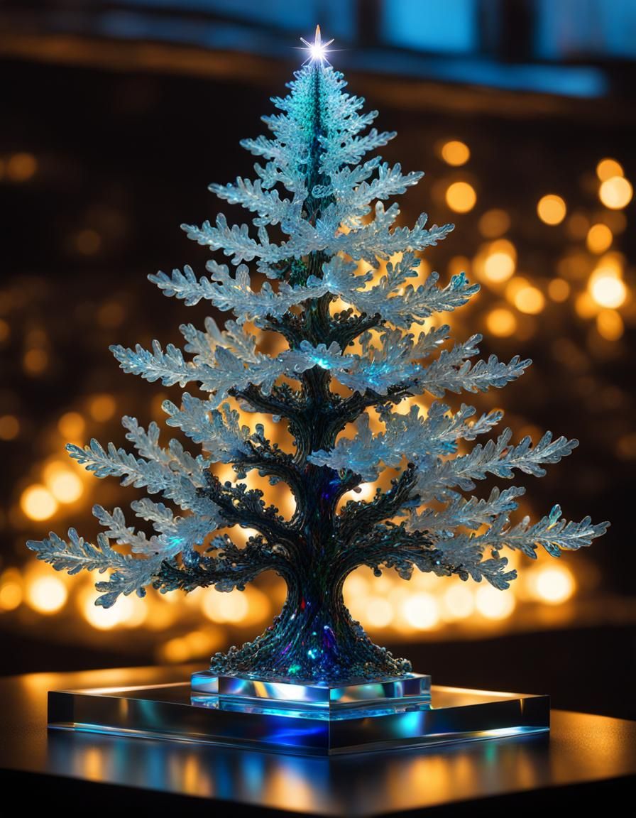 Hyperdetailed, fractal, made in crystal "Christmas tree" sculpture ...