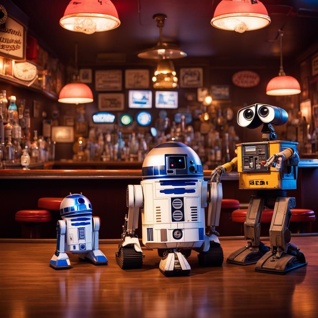 Wall-E, R2D2 and son - AI Generated Artwork - NightCafe Creator