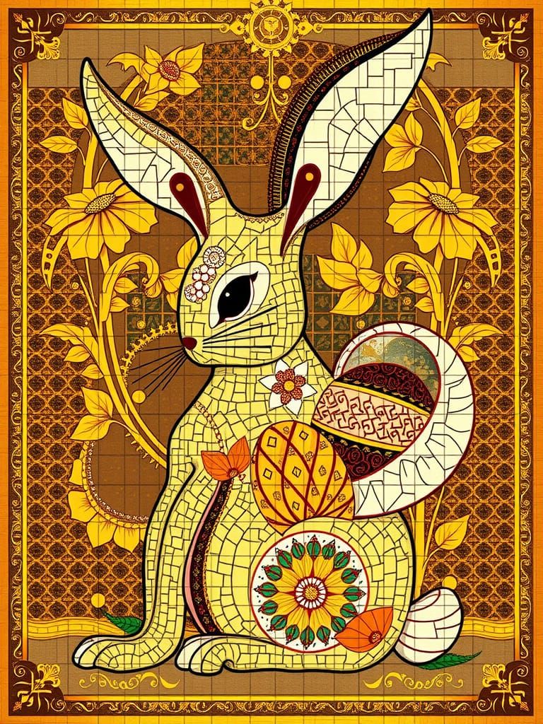 An elegant, stylized Easter Bunny in the Art Nouveau, Vienna Secession ...