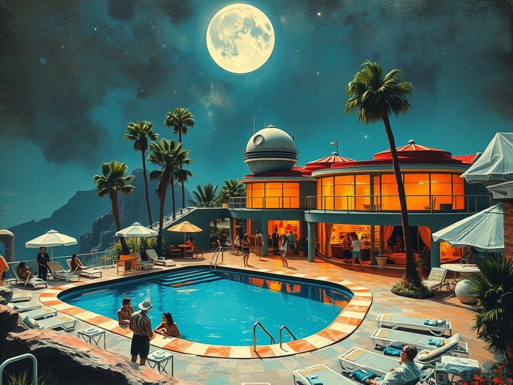 Full Moon Pool Party - Retrofuturistic Lunar Pool Party in V...