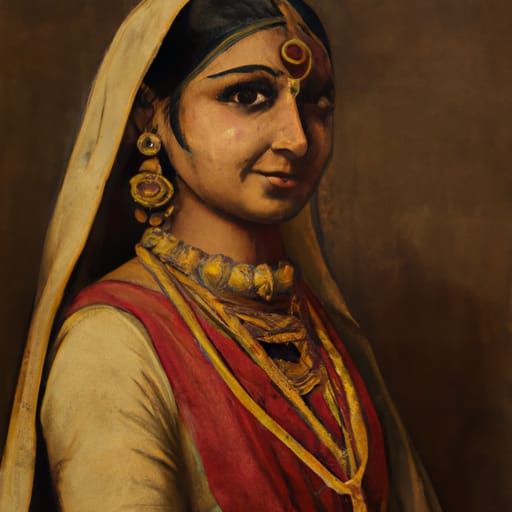 Portrait of a young Bihari woman from 17th century, oil on canvas - AI ...
