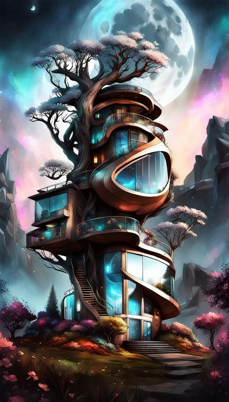 Futuristic Fantasycore Treehouse - AI Generated Artwork - NightCafe Creator