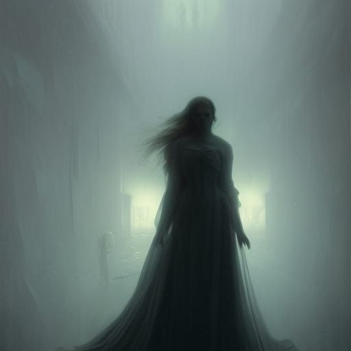 Ghost in mirror , sinister by Greg Rutkowski ethereal fantasy mist ...