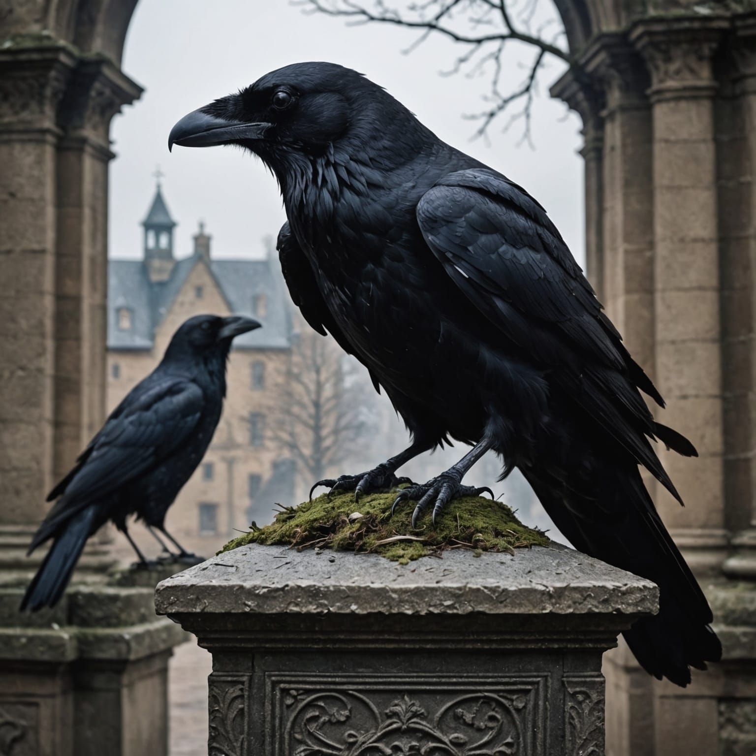 Verse - Elegant Gothic Raven Sits Silent on Bust