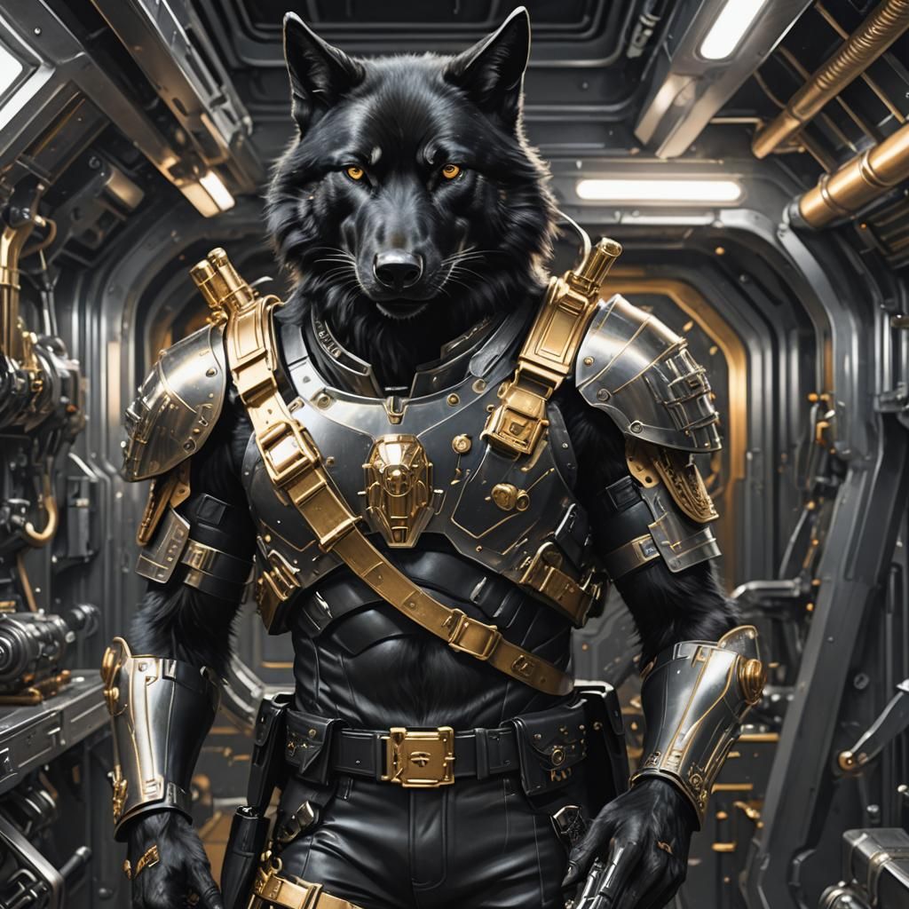 A full-bodied, realistic depiction of a sci-fi armored, muscular black ...