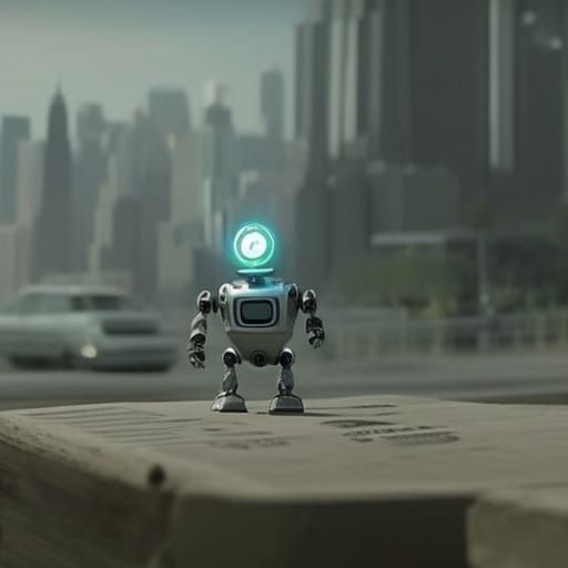 Very small robot holding a sign to the side that says, "I DRINK BUD ...