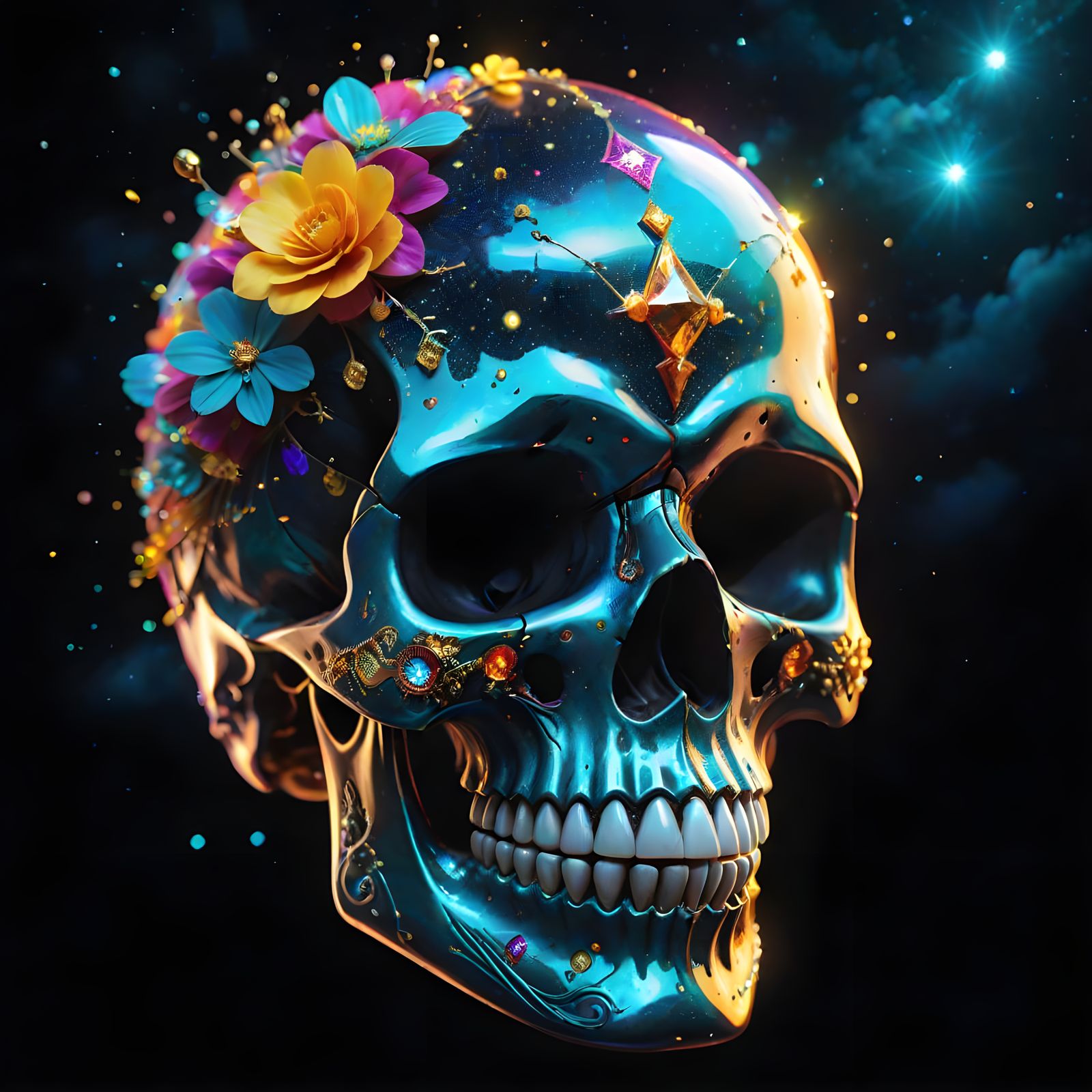 Iridecent skull in the night sky - Iridecent skull in the ni...