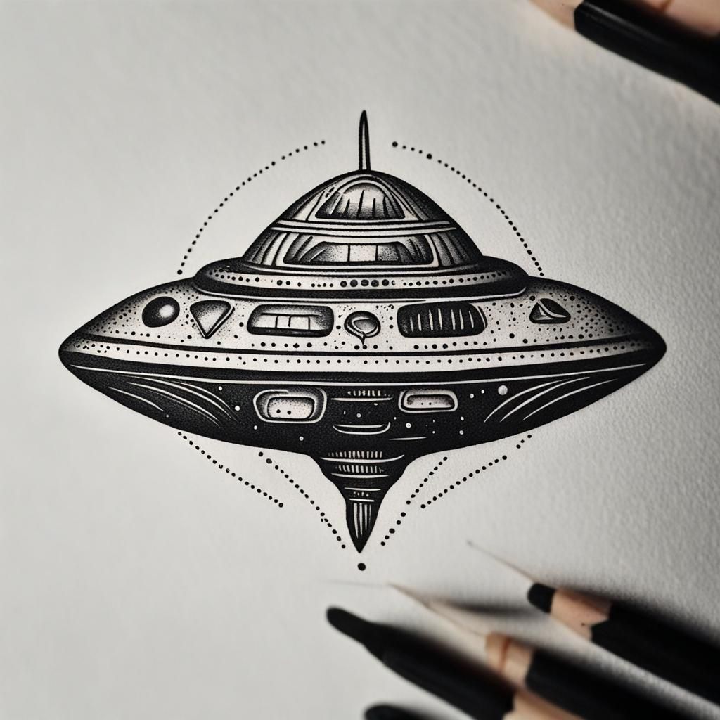 miniature alien spaceship tattoo - AI Generated Artwork - NightCafe Creator