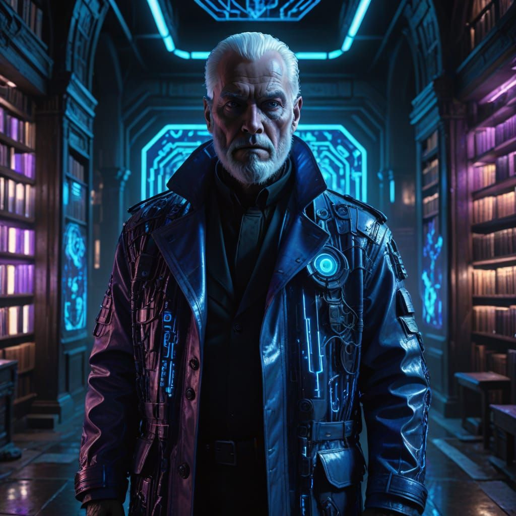 Cyberpunk Scholar in Ancient Ruins - AI Art