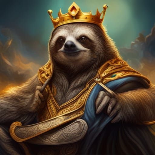 King sloth, on a throne, crown, scepter, 8k resolution, a masterpiece ...