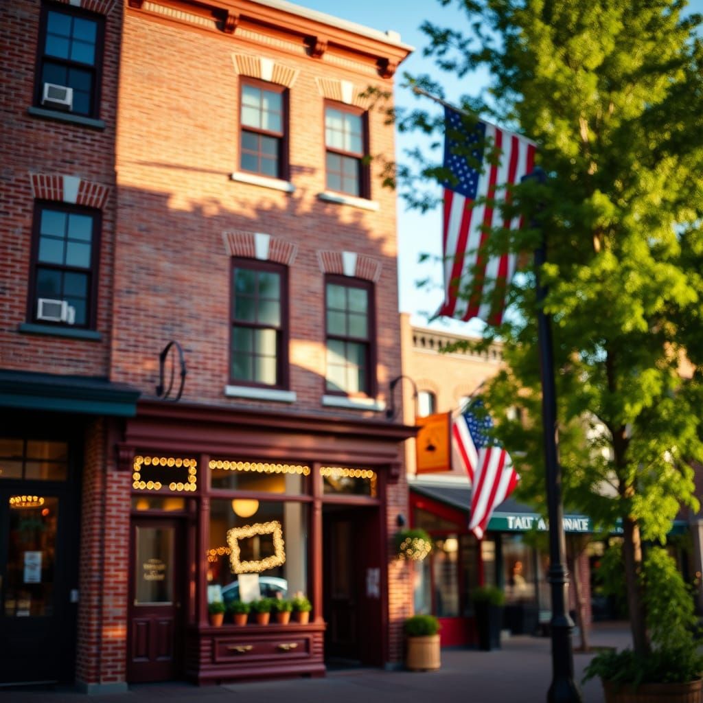 Nostalgic Main Street Brick Storefront in Warm Ame... - AI Art