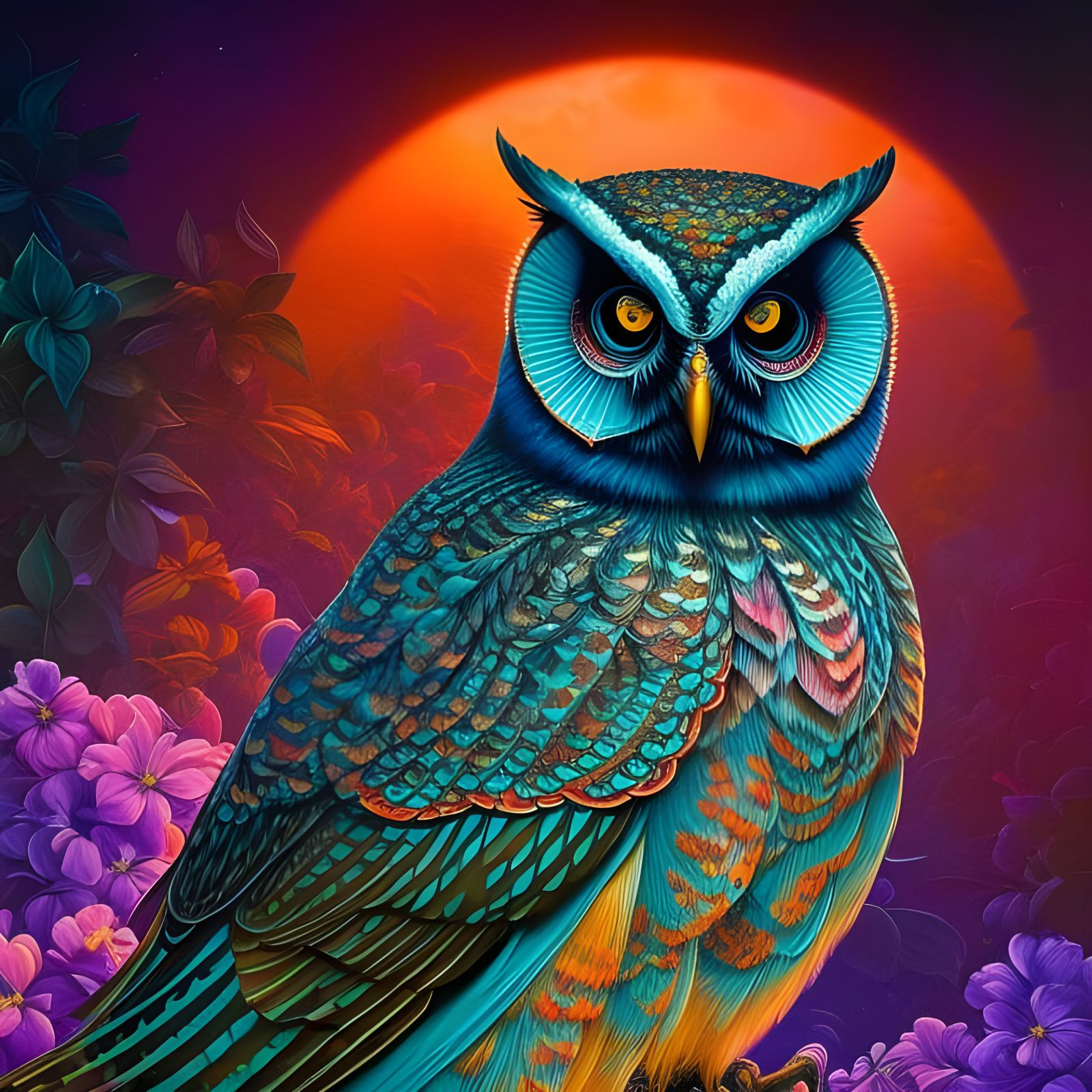 Hyperdetailed backlit beautiful owl painting by Android Jones:: beautiful colors: floral: Joe ...