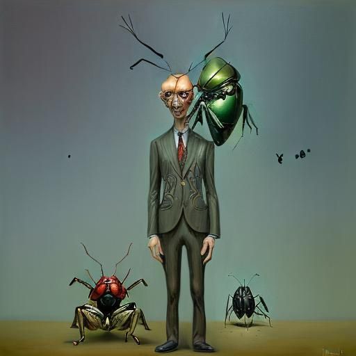 man meeting anthropomorphic bug - AI Generated Artwork - NightCafe Creator