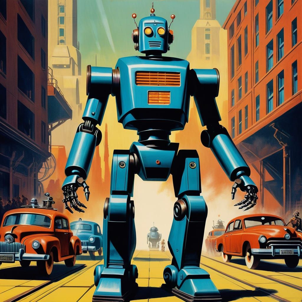 Vintage Pulp Sci-Fi Robots Rise Up - AI Art