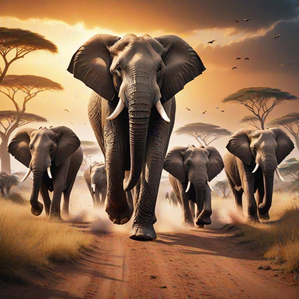 Epic Serengeti Elephants Run Free in a Stunning Di... - AI Art