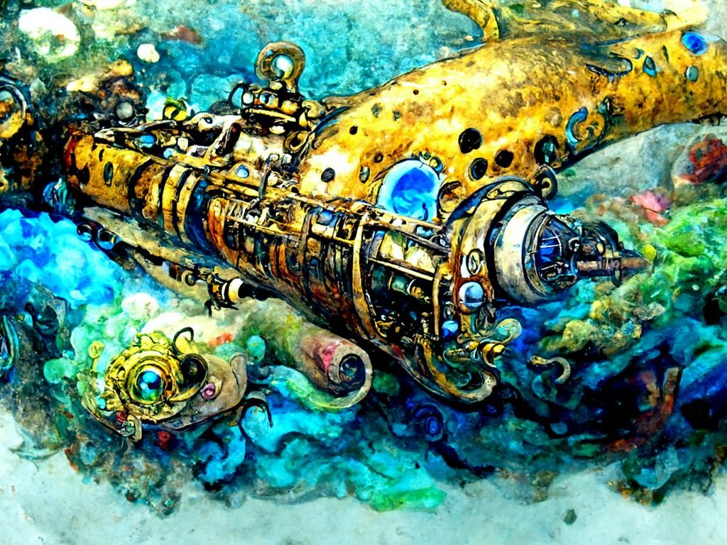 Steampunk underwater submarine - AI Generated Artwork - NightCafe Creator