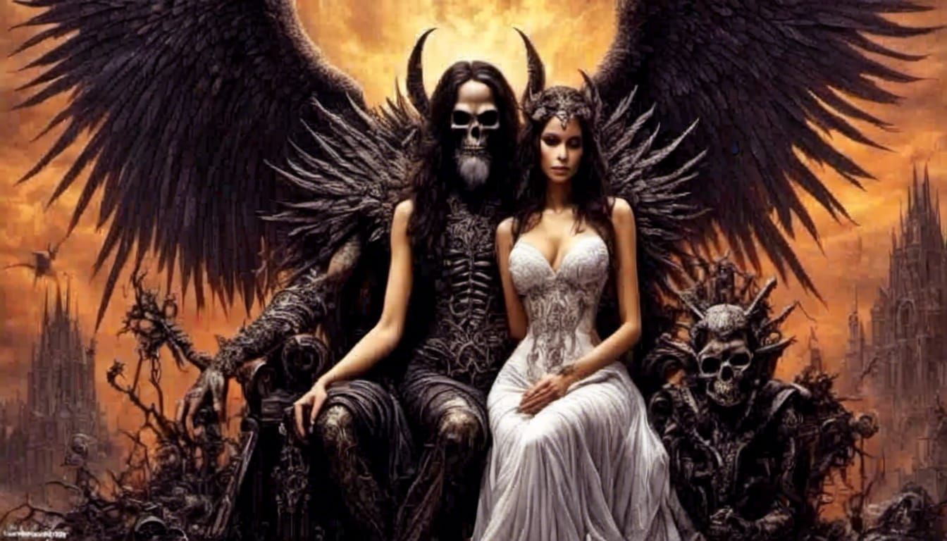 (old demon-angel) seated with his (demon-angel bride) - AI Generated ...