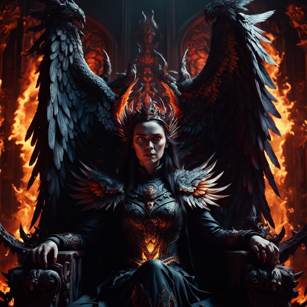 Seductive Demon Queen Reigns Supreme in Hellish Sp... - AI Art