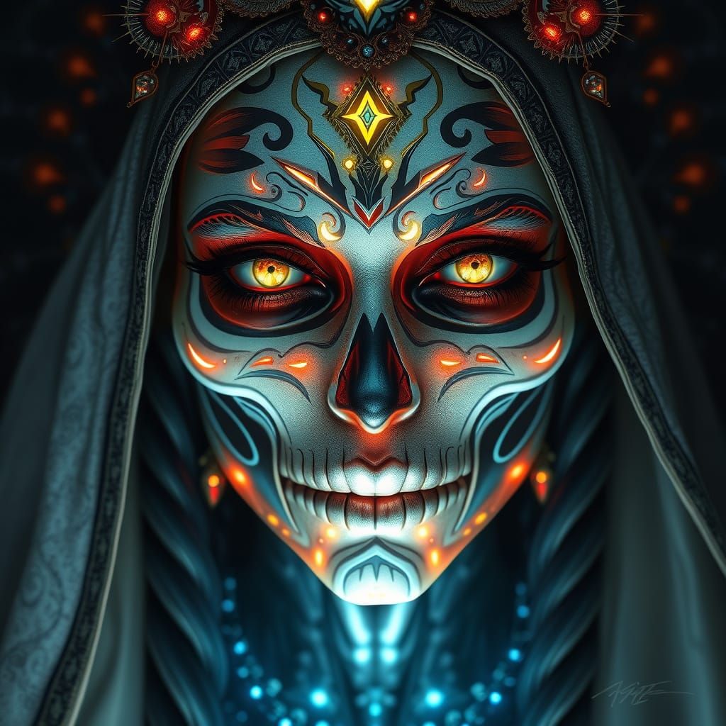 Mystical Realist Portrait of Santa Muerte - AI Art