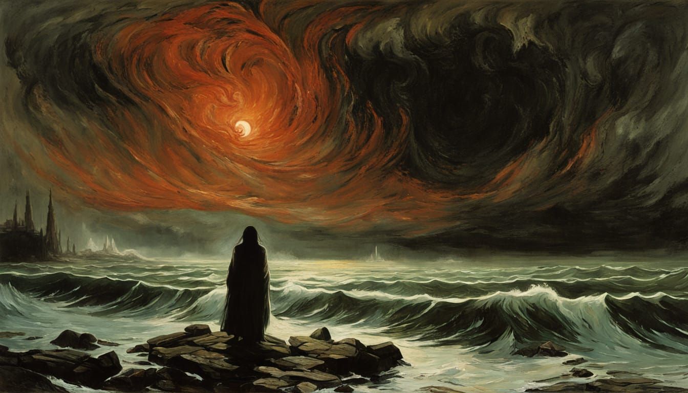 Temper of Revenge - Dark Female Figure Summoning Stormy Wate...