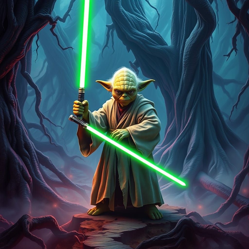 Star wars Yoda with lightsaber - Heroic Yoda Wields Emerald ...