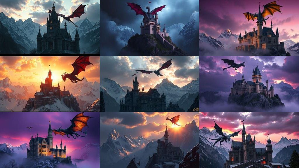 Dark Fantasy Castle Amidst Alpine Mountains with a... - AI Art