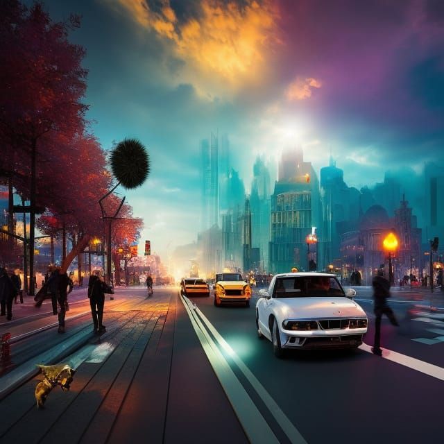 Cute Lovely Sunset crossing trough pedestrian crossing in traffic ...