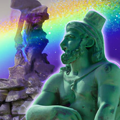 Decaying stone statue of Zues by hyperdetailed ancient fantasy ruins in ...