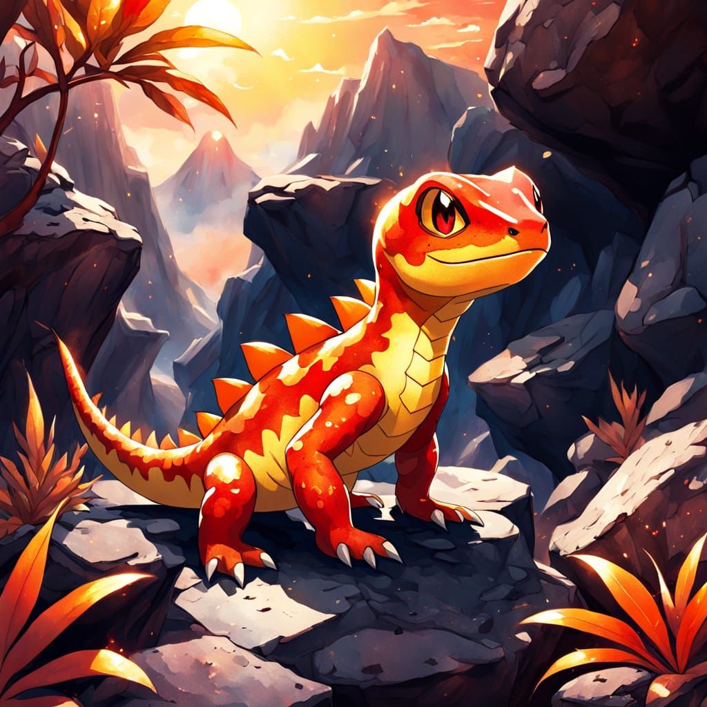 Majestic Fire Fakemon with Volcanic Glow - AI Art