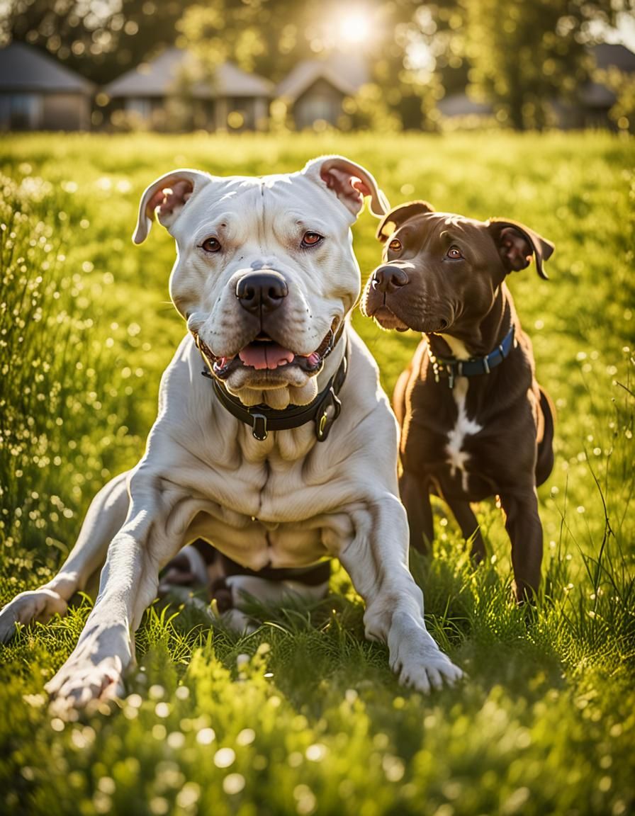 DSLR quality, vivid photograph of a strong, majestic pitbull dog ...