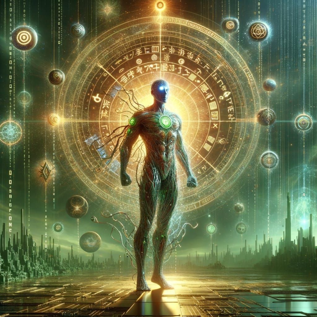 Cyberpunk God with Fused Features and Distorted Po... - AI Art