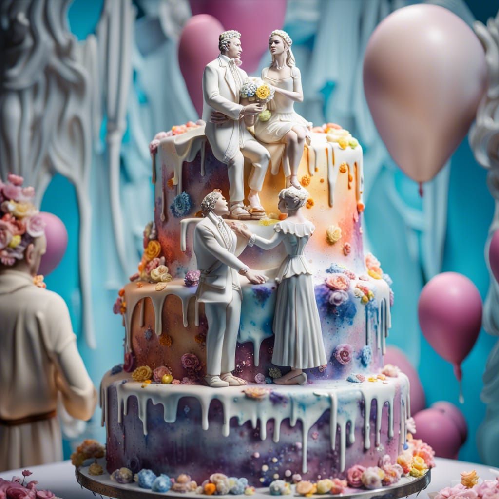 a glorious wedding cake with many different tears, covered in lovely ...