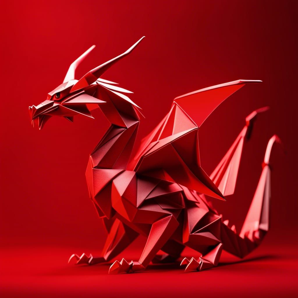 Red origami dragon - AI Generated Artwork - NightCafe Creator