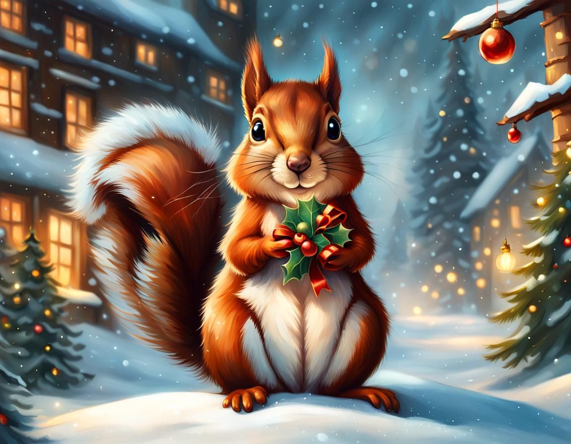 christmas squirrel, in the style of spatial concept art, magali ...