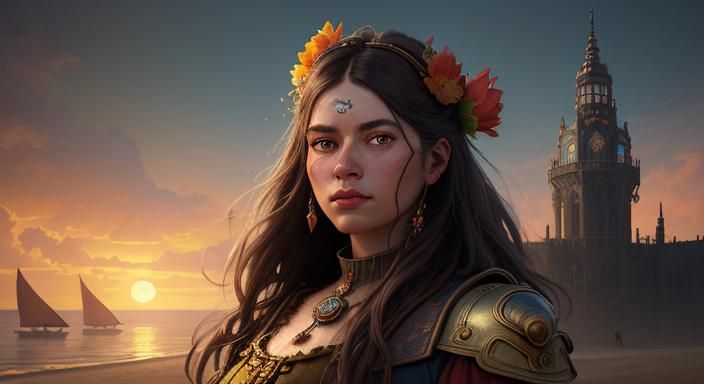 Steampunk, maya, jasmin, medieval, tulips, turkey, sunset, beach - AI ...